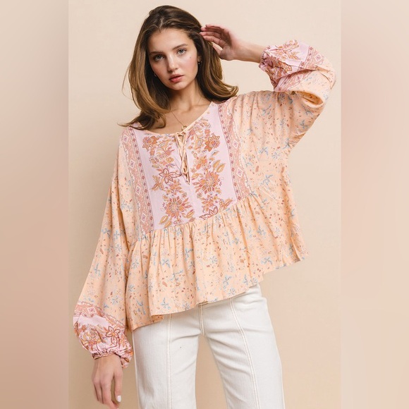 Anthropologie | Tops | Blush Pink Floral Paisley Boho Bohemian Peasant ...
